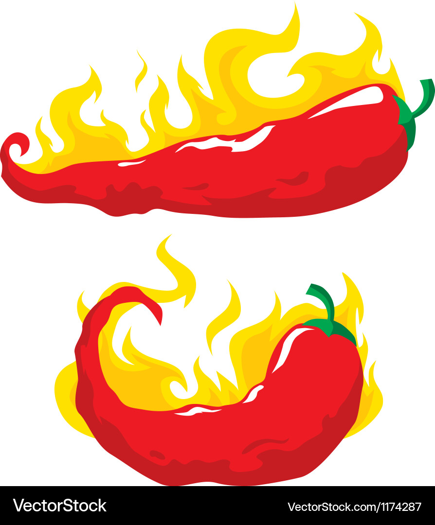 Chili pepper in fire Royalty Free Vector Image