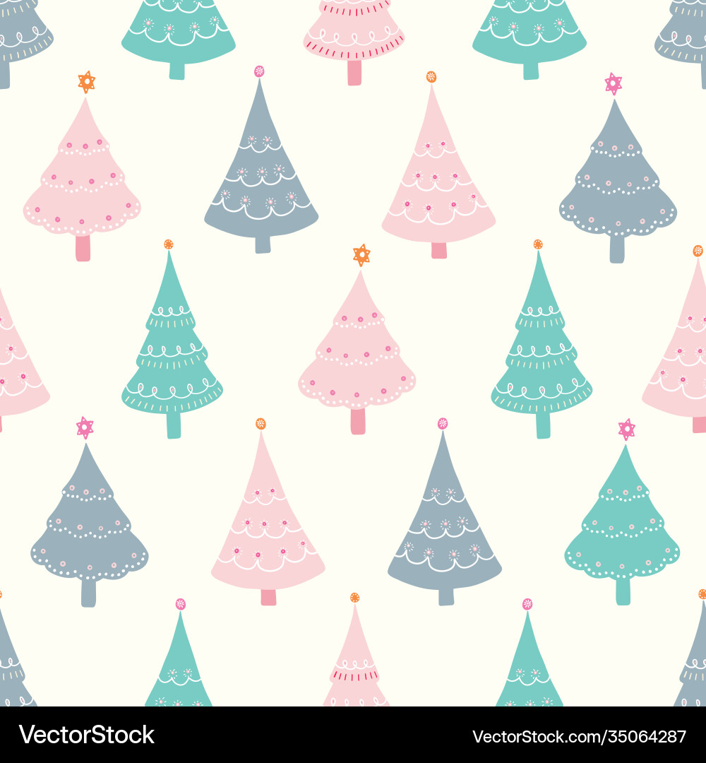 Christmas tree pattern design with stars cute Vector Image