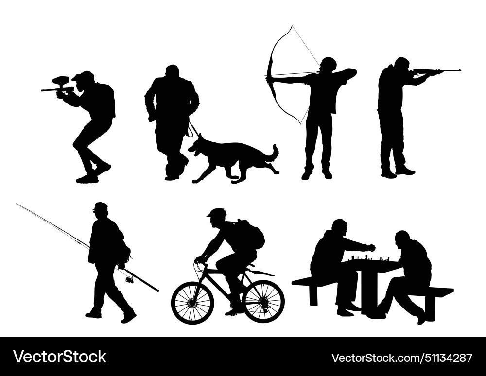 Man outdoor hobby activity set silhouette Vector Image
