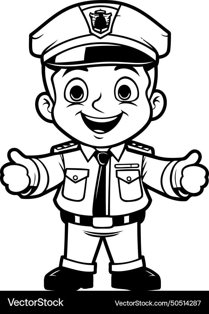Policeman - black and white cartoon isolated Vector Image