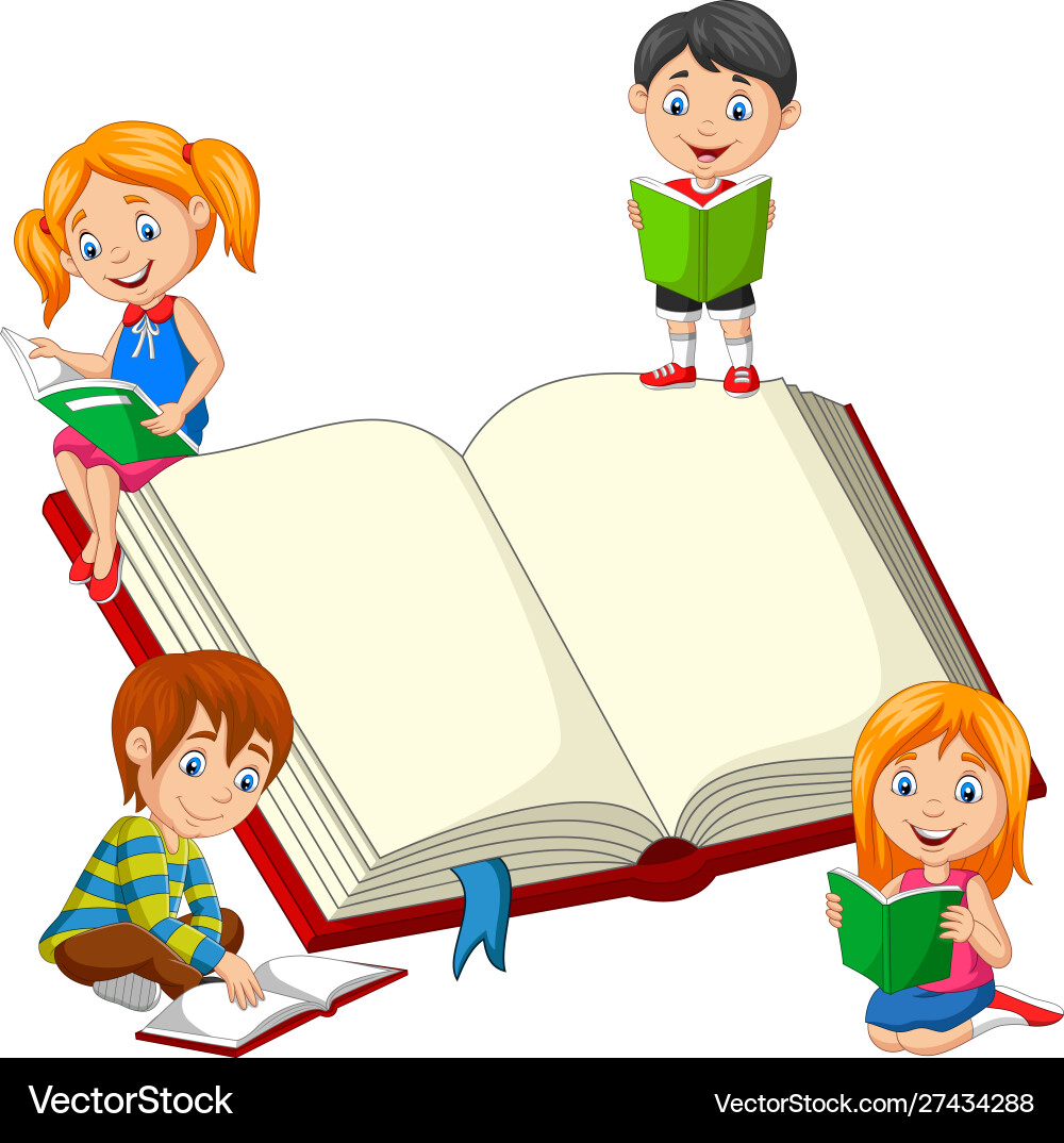 Group children reading a books Royalty Free Vector Image