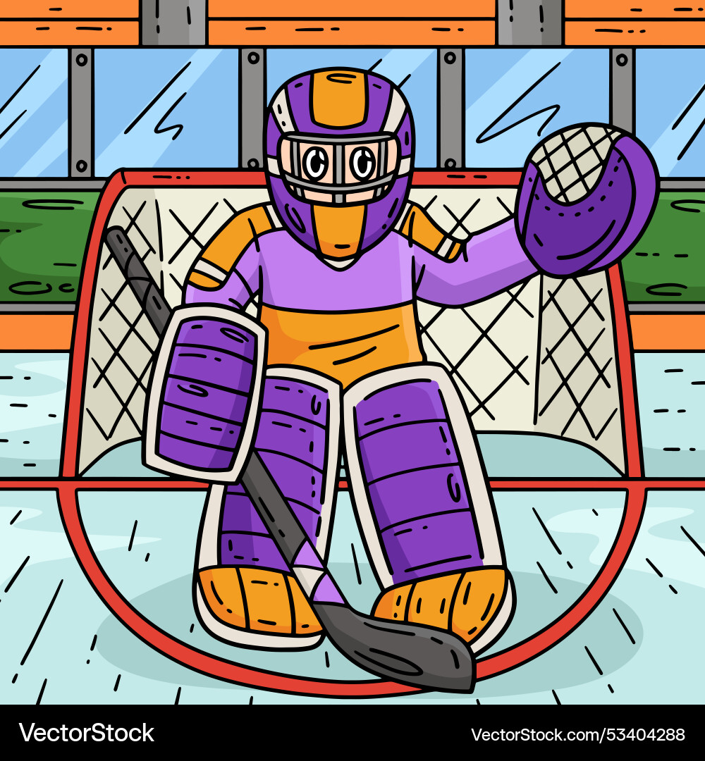 Ice hockey goaltender guarding base colored Vector Image
