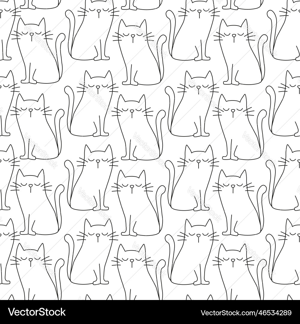 Cat seamless pattern coloring outline Royalty Free Vector