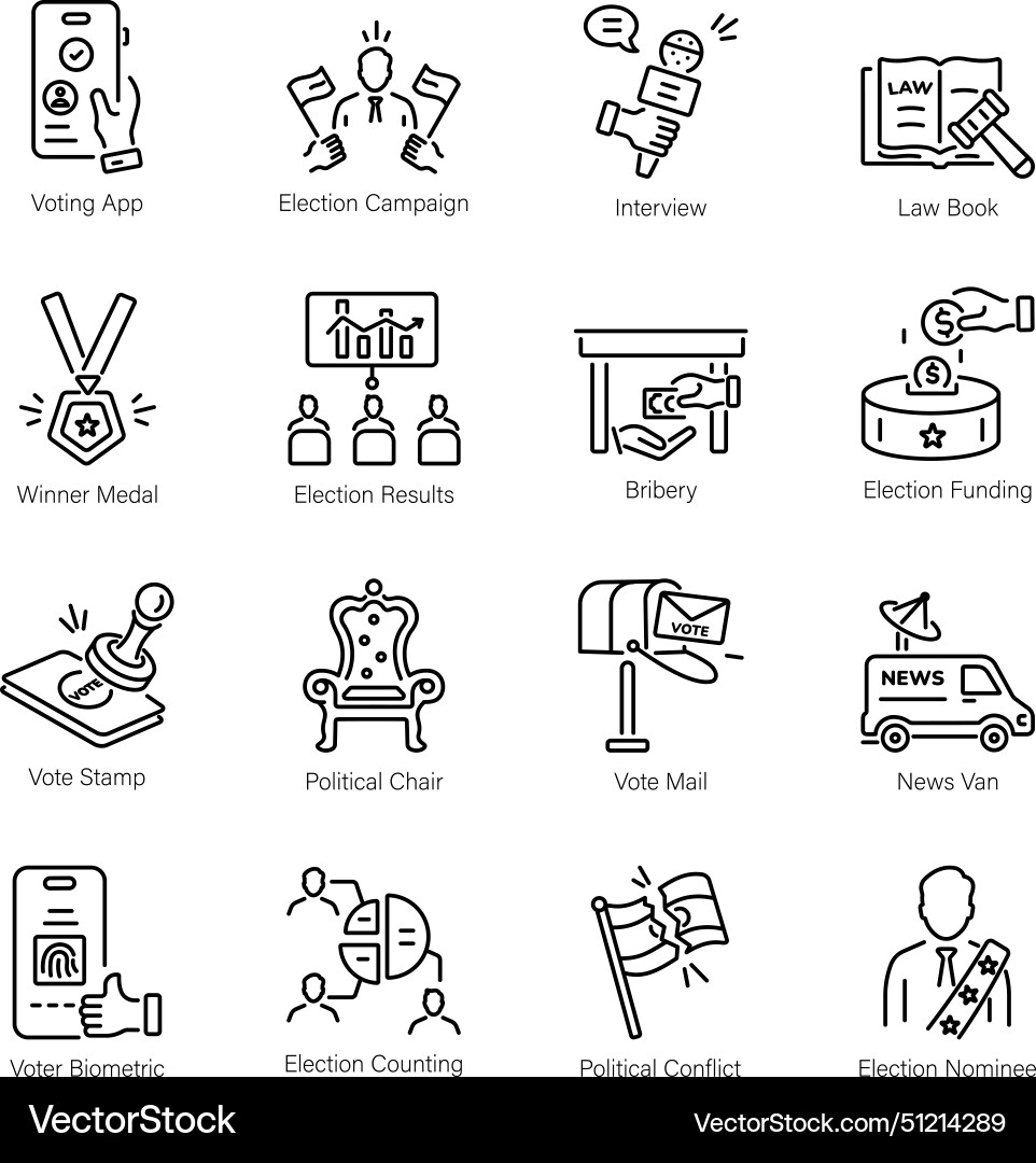 Collection of electoral process linear icons Vector Image