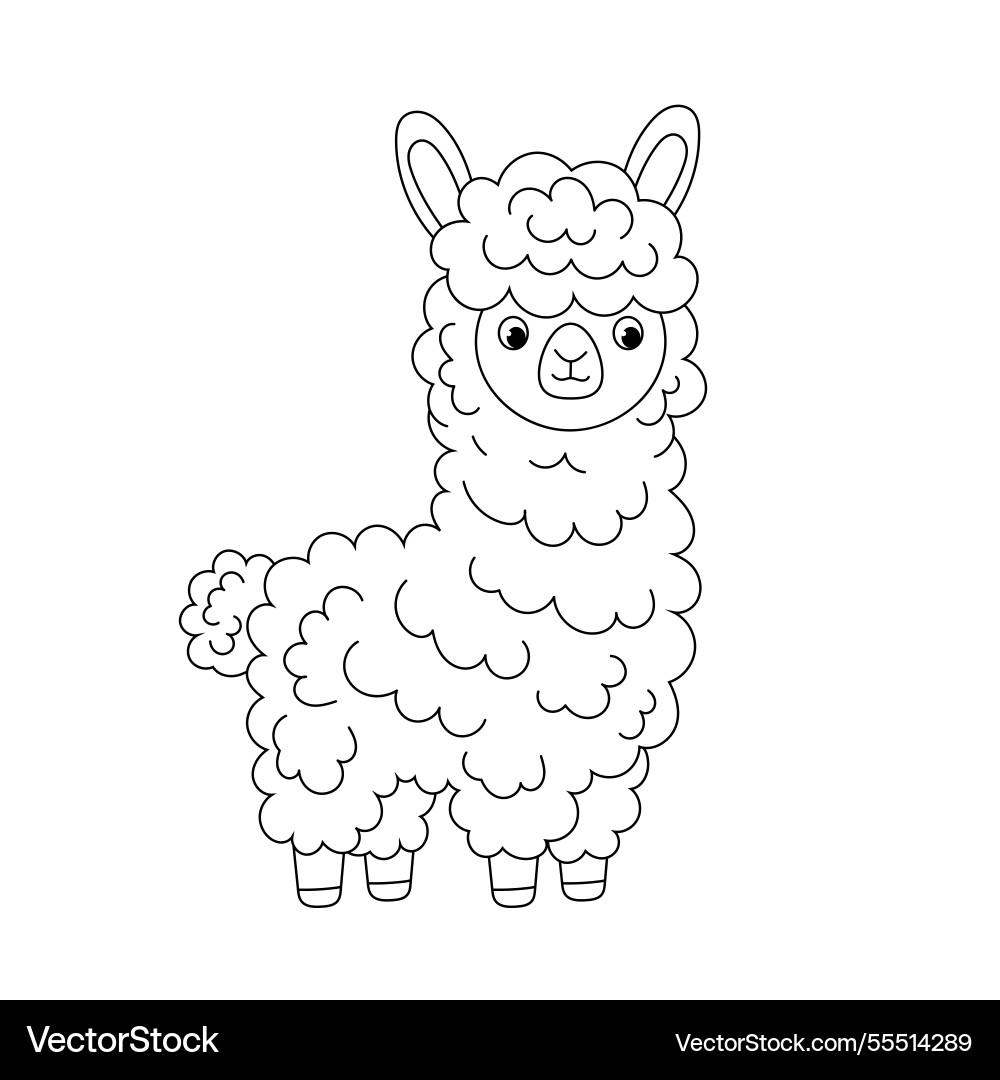 Cute doodle llama fluffy alpaca colouring book – Royalty-Free Vector ...