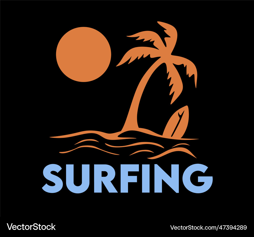 Surfing text with black background Royalty Free Vector Image