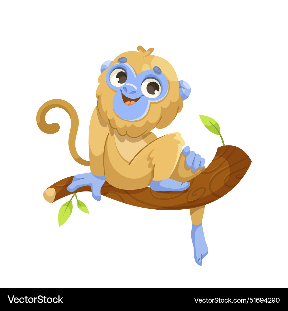 Cute cartoon monkey sitting on a tree branch Vector Image
