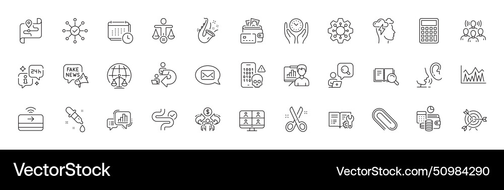 Execute graph chart and cyber attack line icons Vector Image
