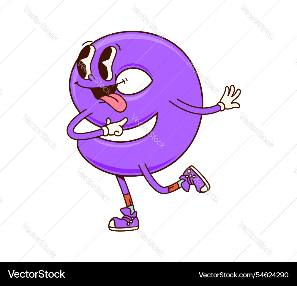 Groovy math number 9 nine cartoon funny character Vector Image