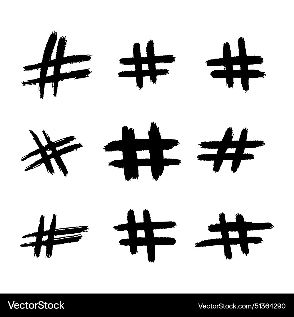 Hand drawn hashtag signs isolated on white Vector Image