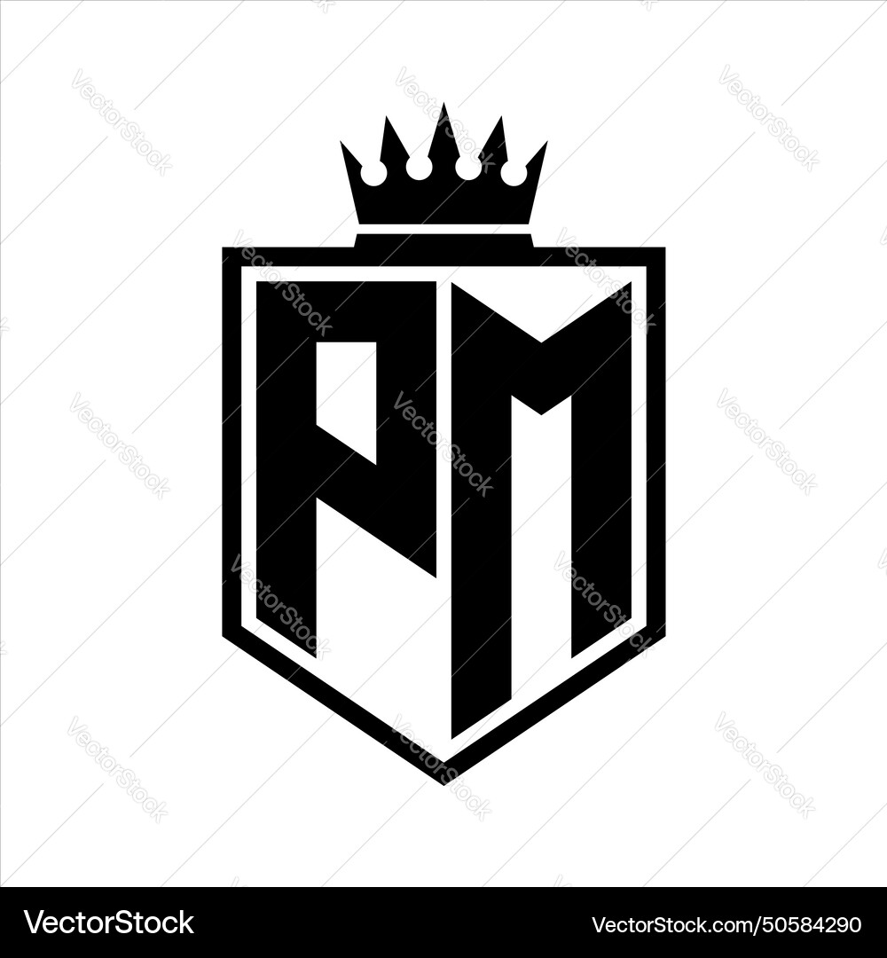 Pm logo monogram bold shield geometric shape Vector Image