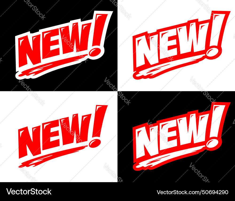 Red sign new in comic style label sticker Vector Image