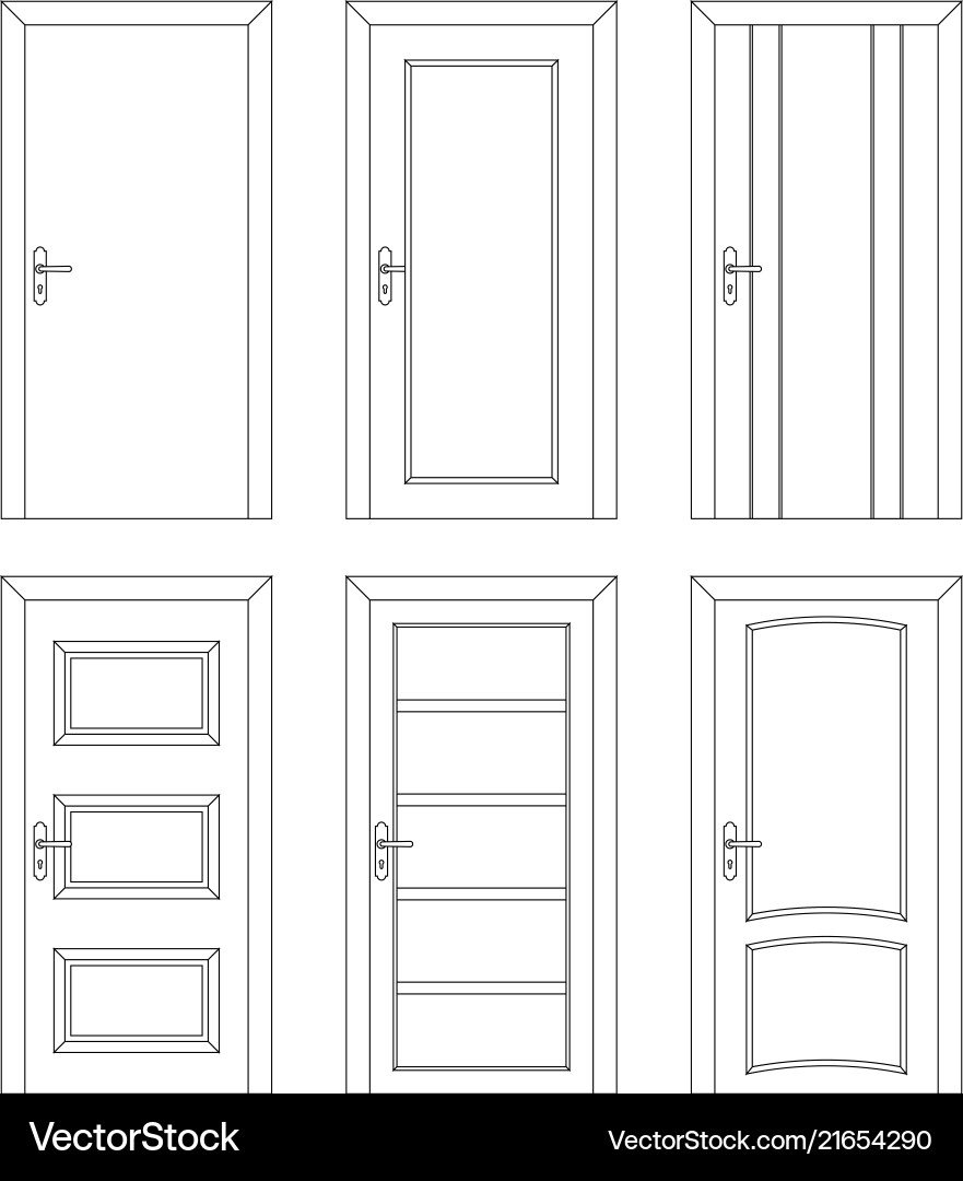 Set of interior doors outline design Royalty Free Vector