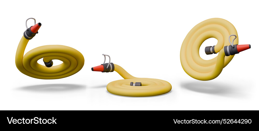 Yellow rolled fire hose with nozzle and attachment