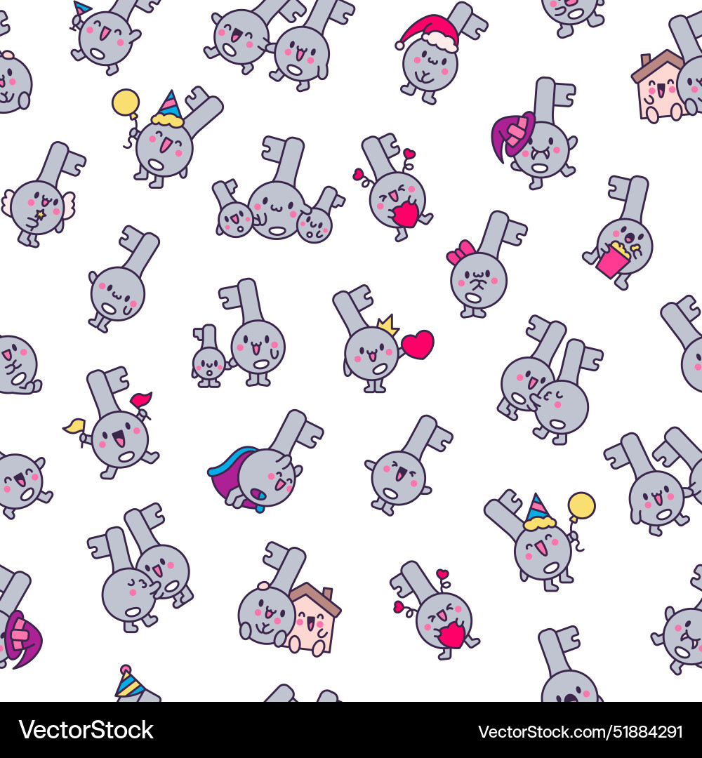 Cute happy key with different emotions seamless Vector Image