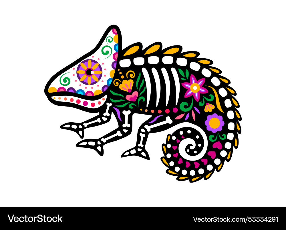 Day of the Dead Chameleon Skeleton Royalty Free Vector Image