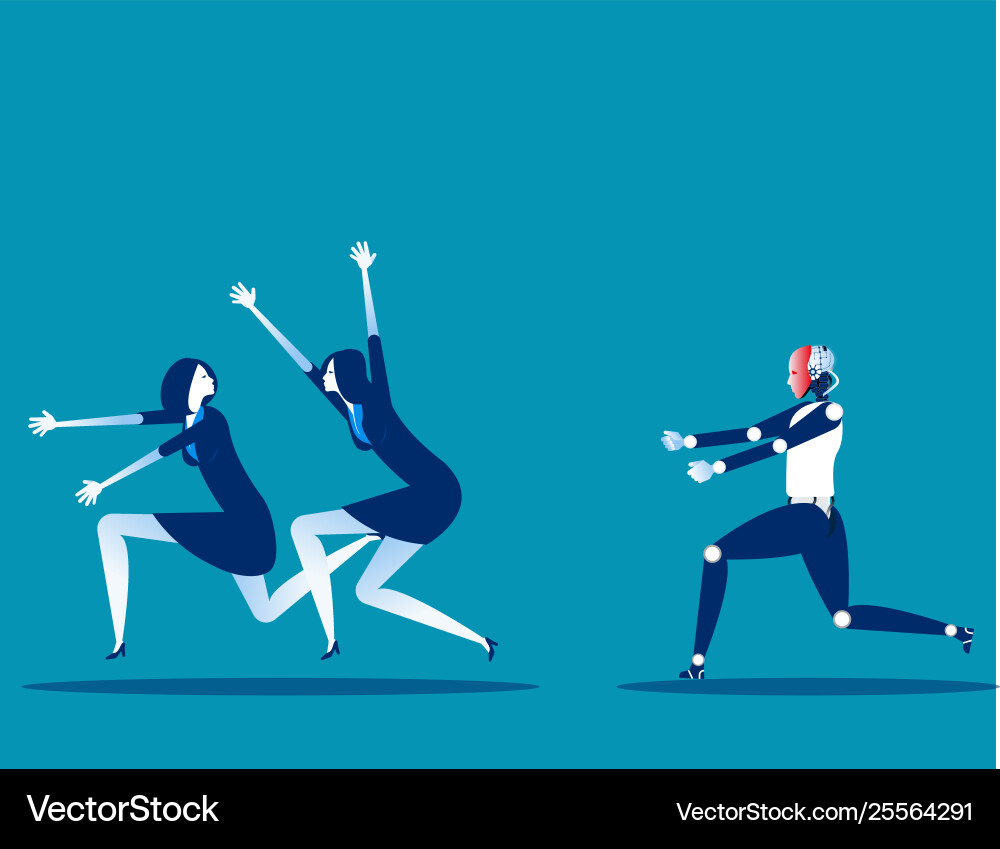 Robot chasing a people concept for technology Vector Image