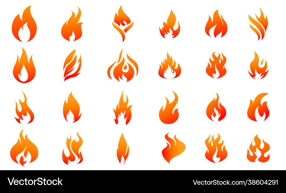 Set flame icons simple fire Royalty Free Vector Image