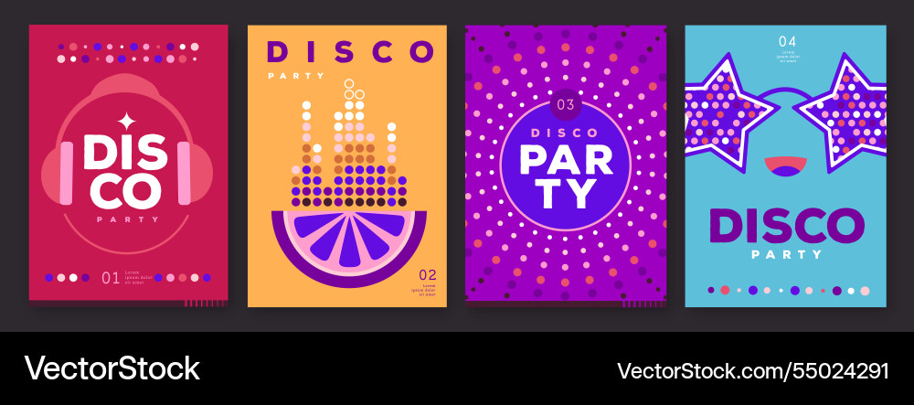 Set of retro disco party posters with ball Vector Image