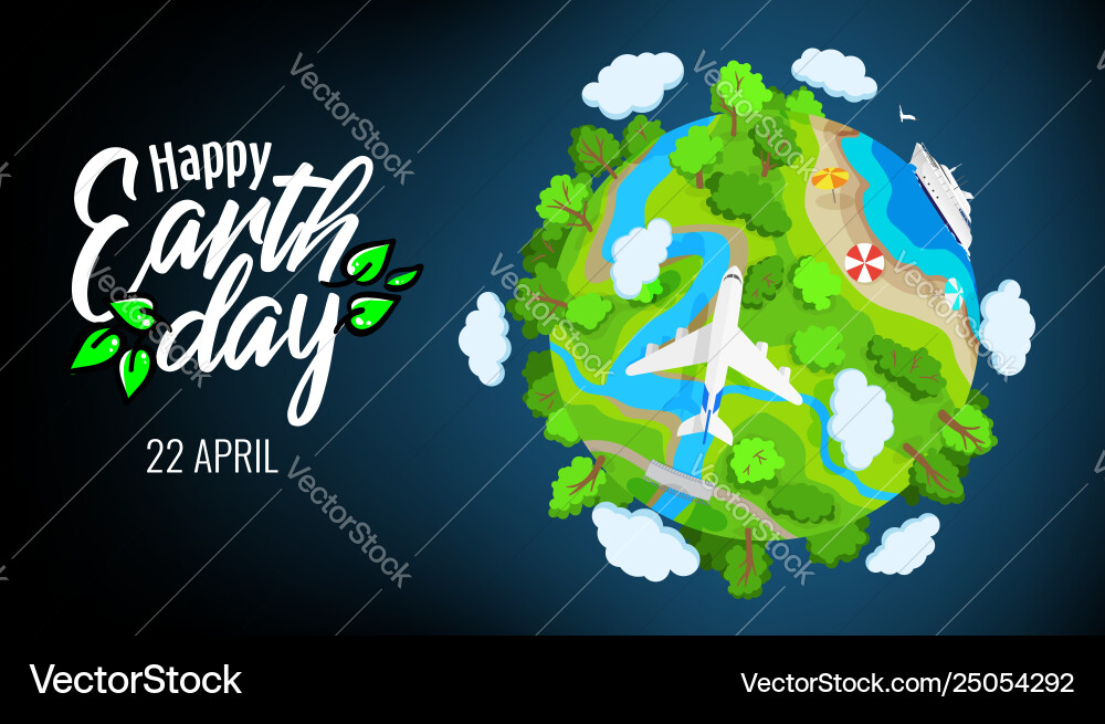 Earth Day: Globe with Trees & Elements Vector Image