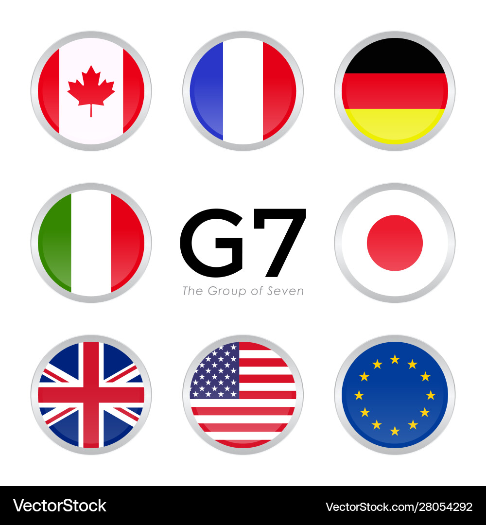 G7 summit flags isolated icons with european Vector Image