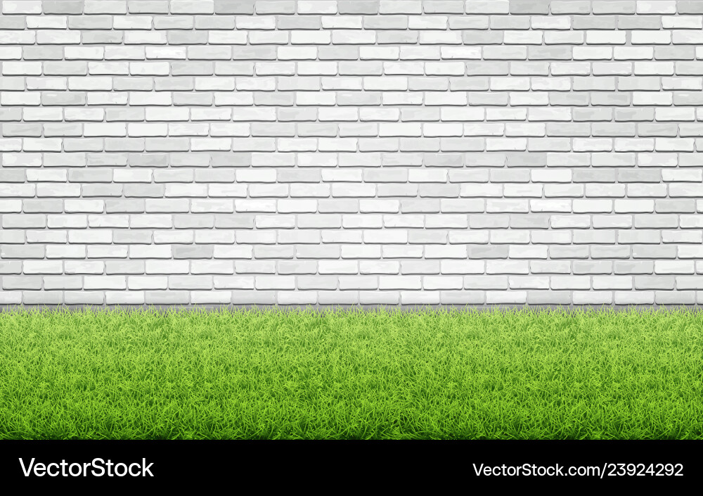 Grass lawn and white brick wall Royalty Free Vector Image