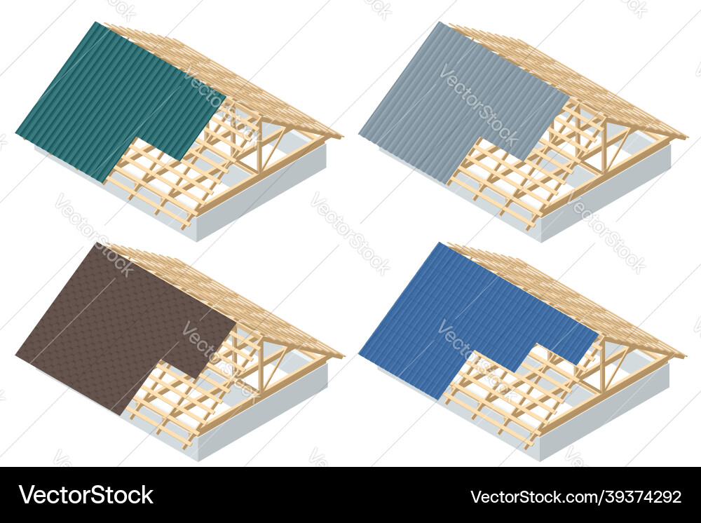 Isometric roofing construction concept Royalty Free Vector