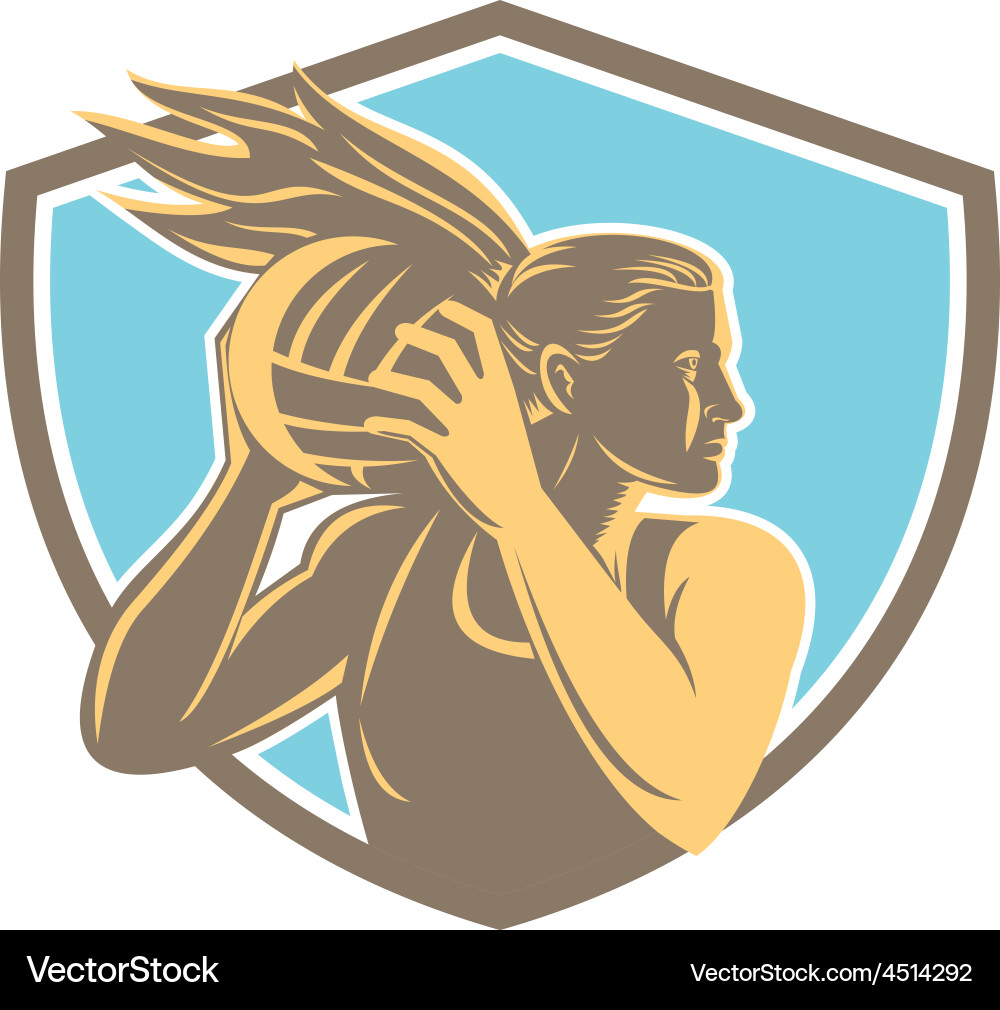 Netball player rebound ball shield retro Vector Image