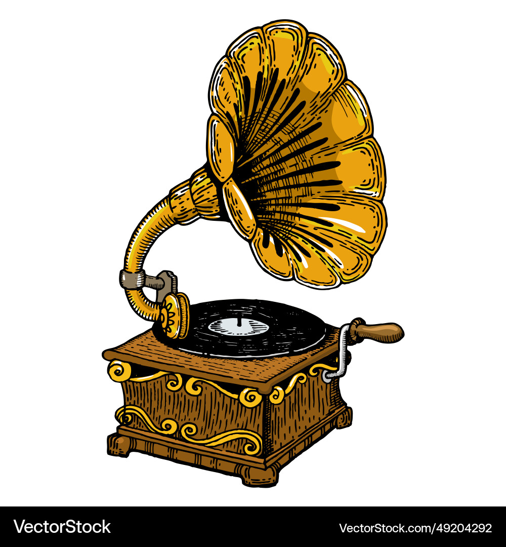 Phonograph engraving style Royalty Free Vector Image