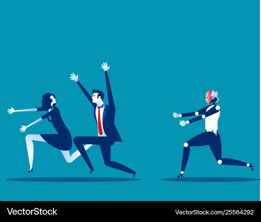 Robot chasing a people concept for technology Vector Image