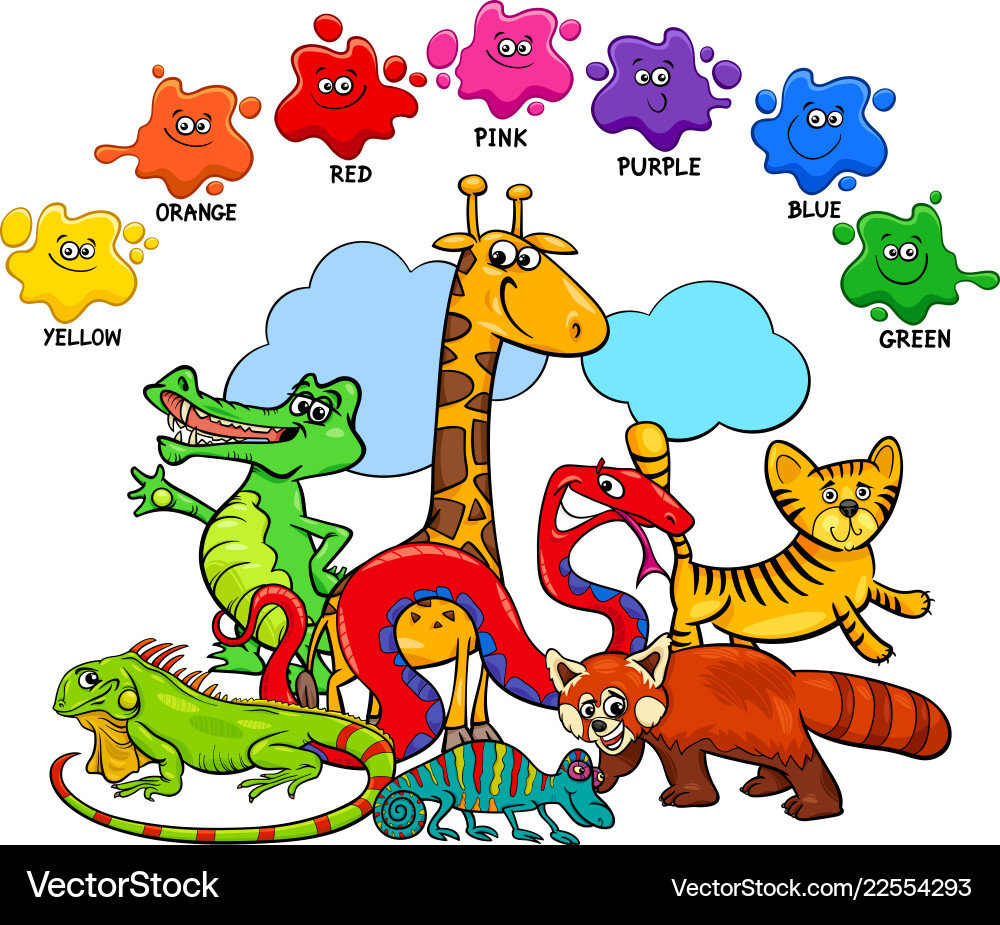 Basic colors educational page with animals Vector Image