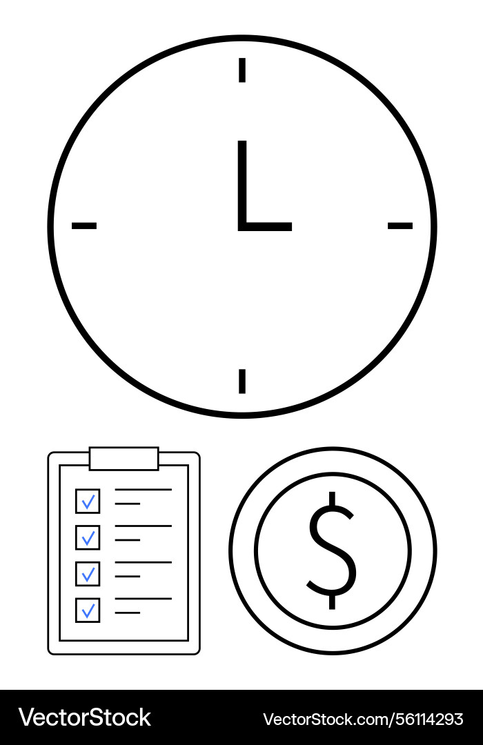 Clock checklist and dollar sign highlight time Vector Image