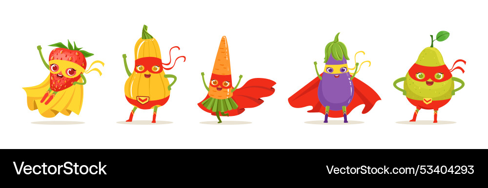Superhero fruit and vegetables in masks capes – Royalty-Free Vector ...