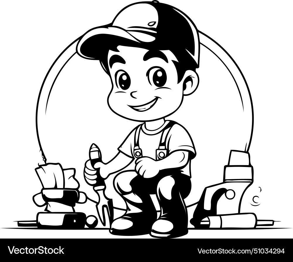 Cartoon little boy with tools in style Royalty Free Vector