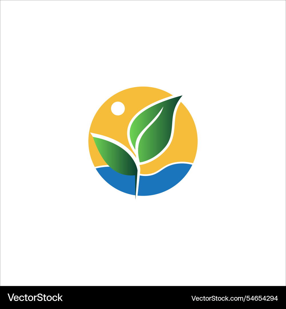 Circle sprouting leaf with soft curves logo Vector Image