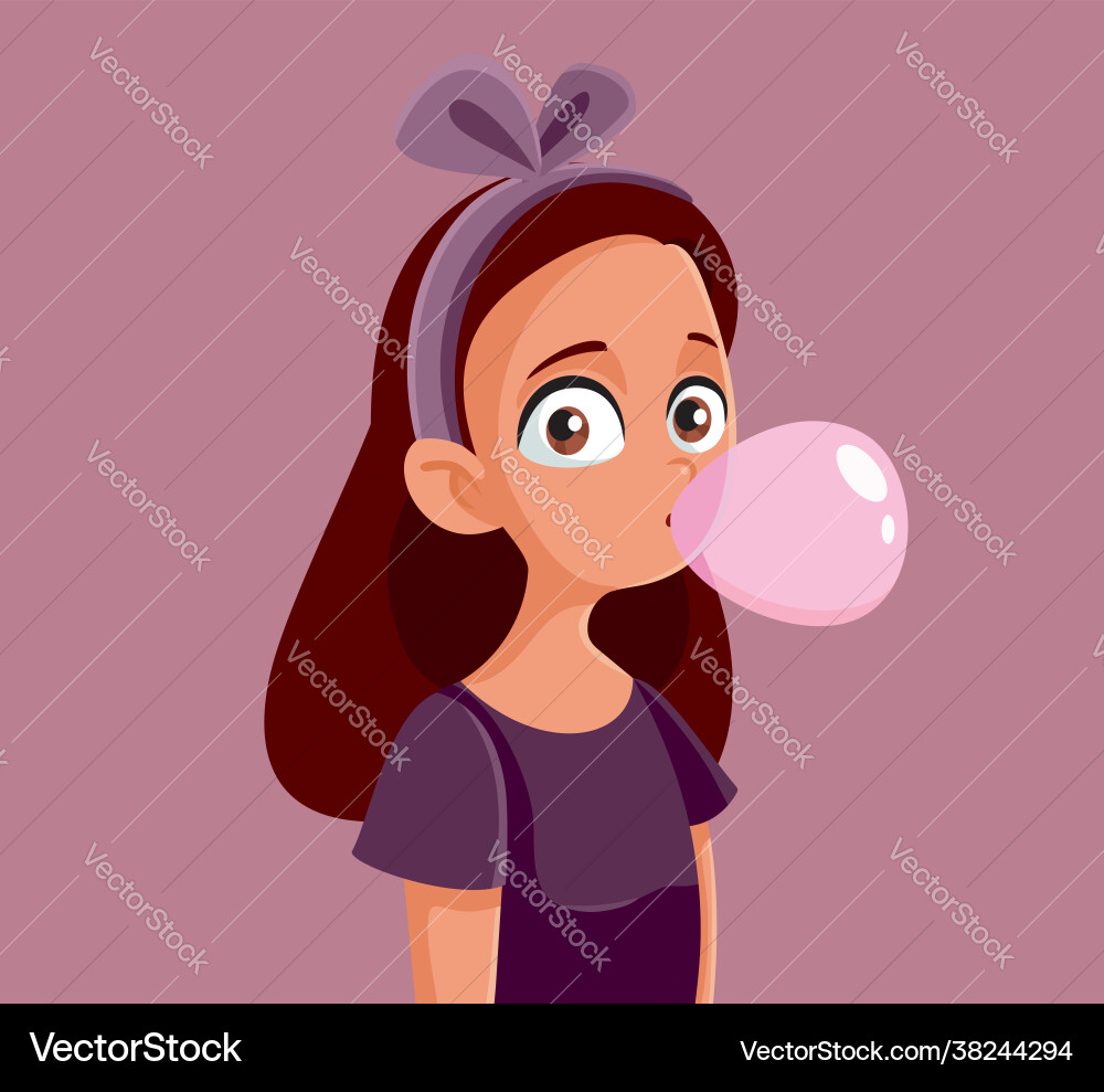 Cute teenage girl chewing bubble gum Royalty Free Vector