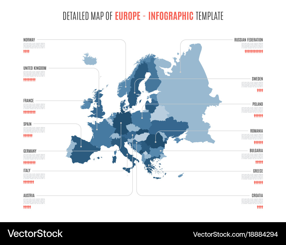 Detailed map europe template Royalty Free Vector Image