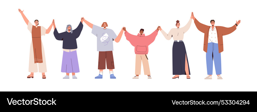 Happy people community group holding hands Vector Image