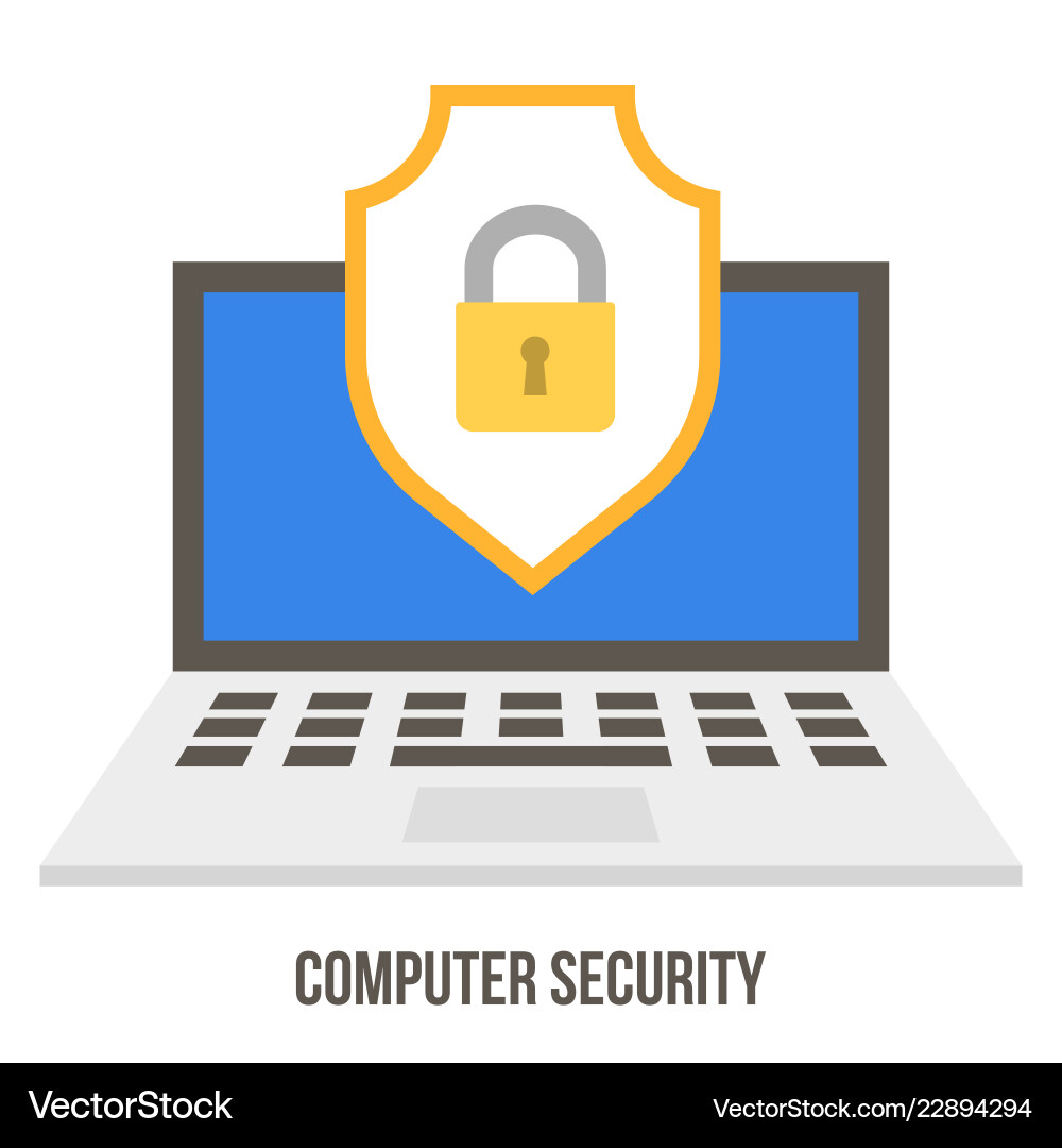 Lock and badge on laptop screen data security Vector Image