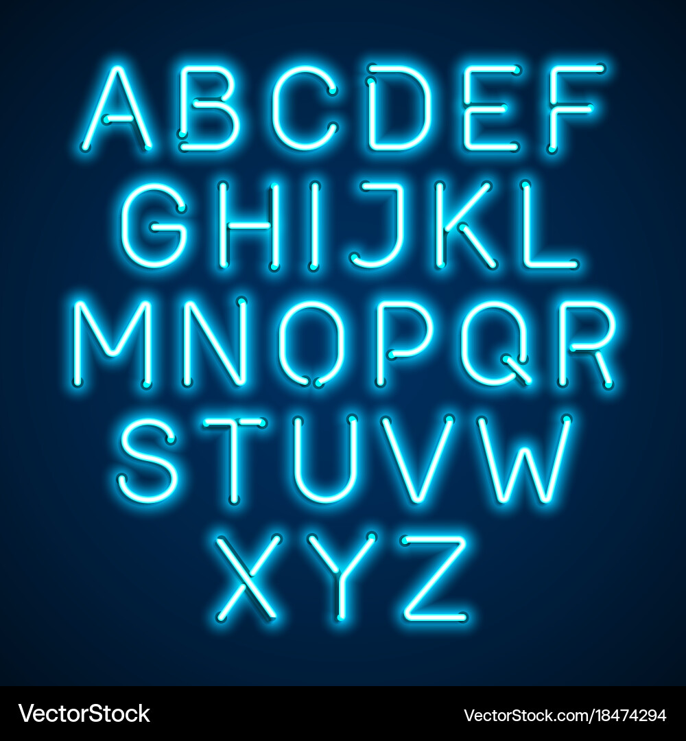 Neon light glowing alphabet Royalty Free Vector Image
