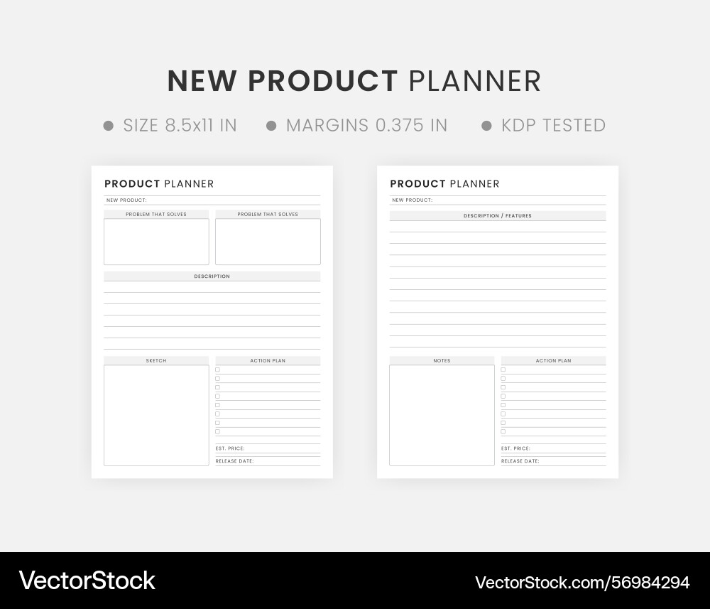 New product planner printable kdp Royalty Free Vector Image