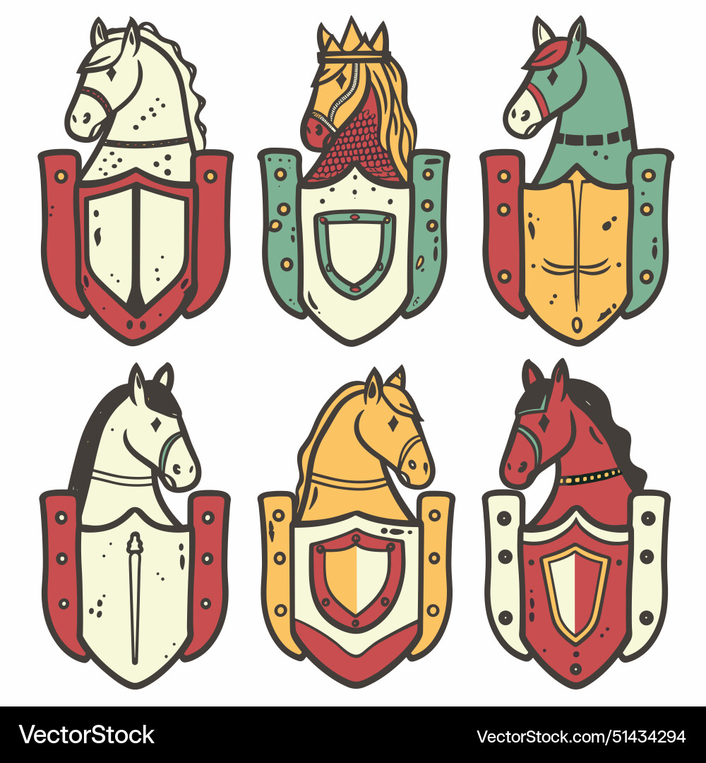 Six medieval horse crests featuring stylized Vector Image