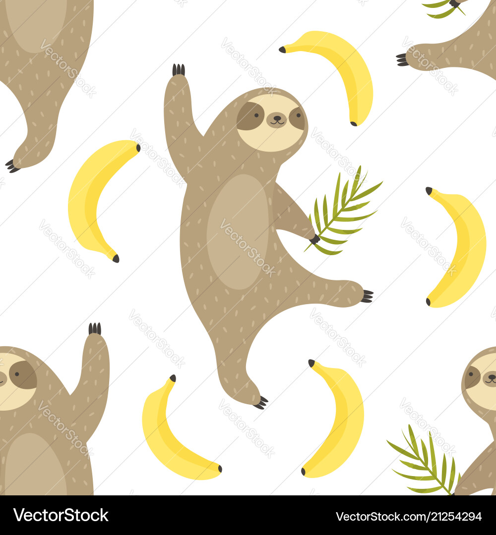 Tropical Sloth Pattern with Bananas Royalty Free Vector