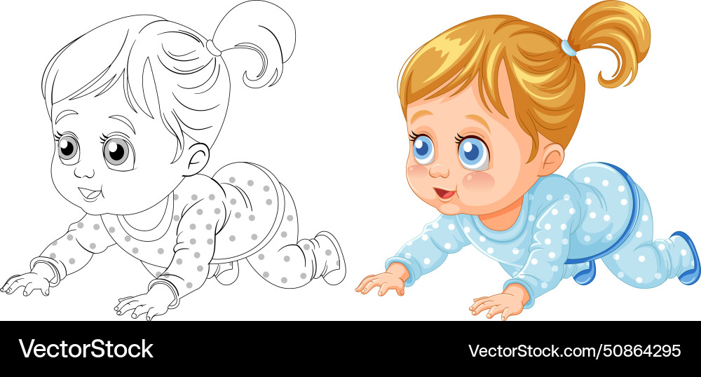Black and white colored baby crawling images Vector Image