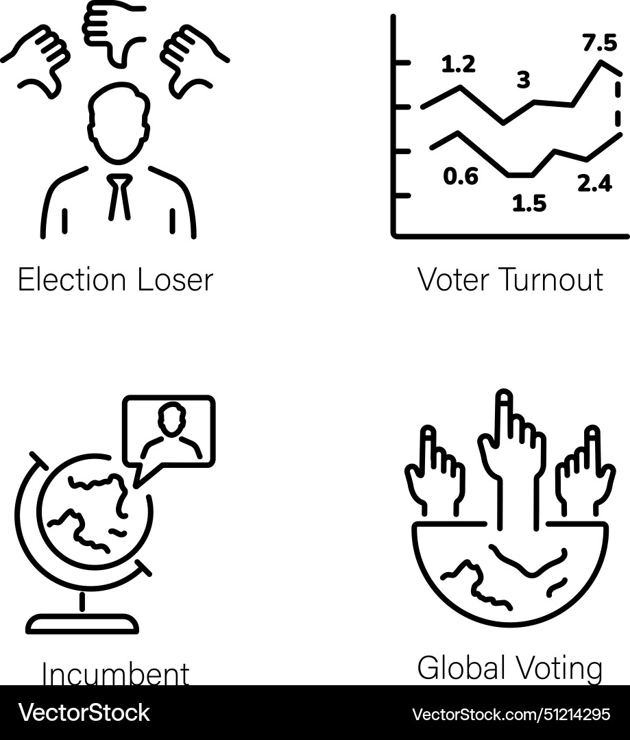 Bundle of electoral outcomes linear icons Vector Image