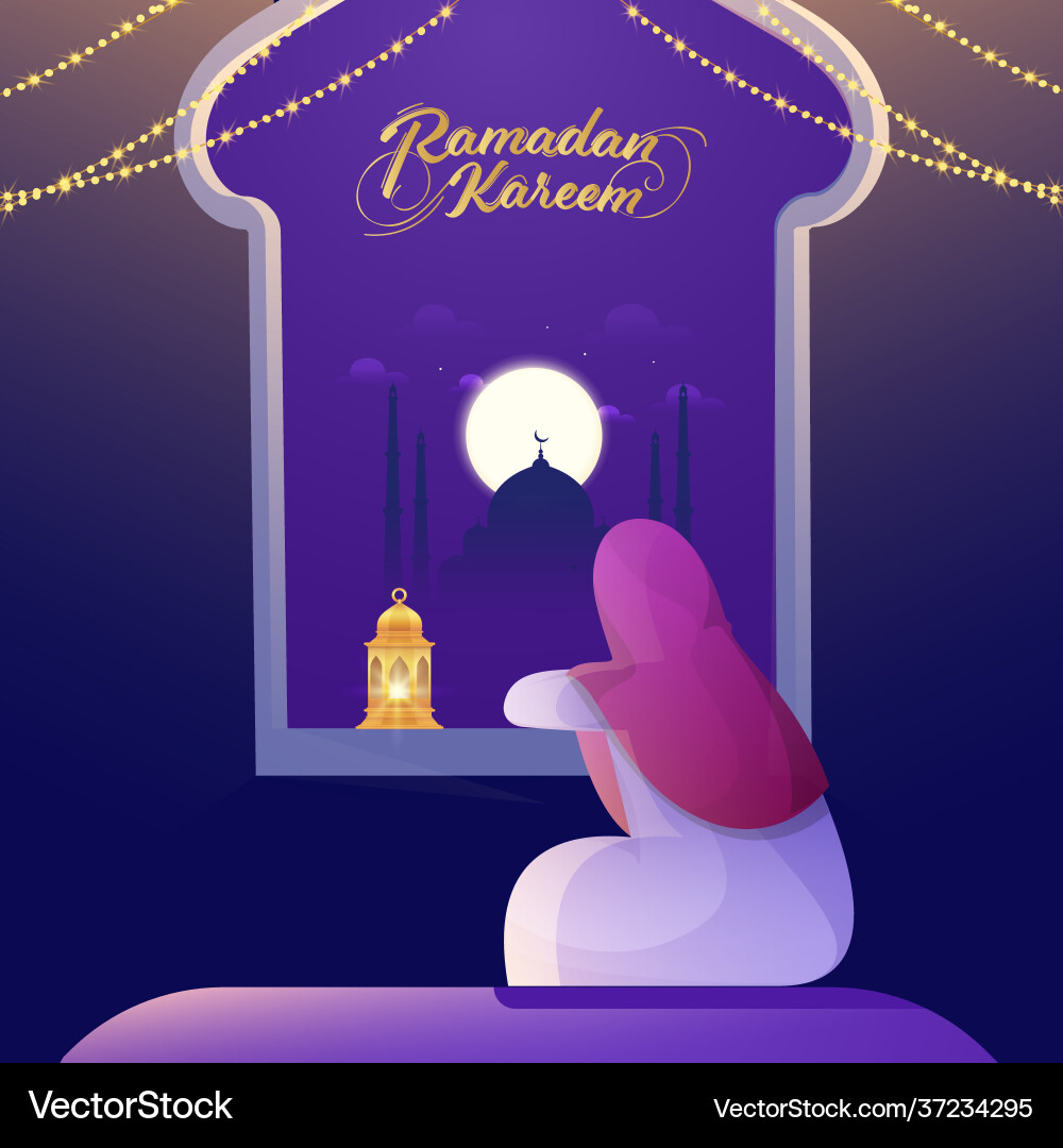 Golden ramadan kareem font with back view Vector Image