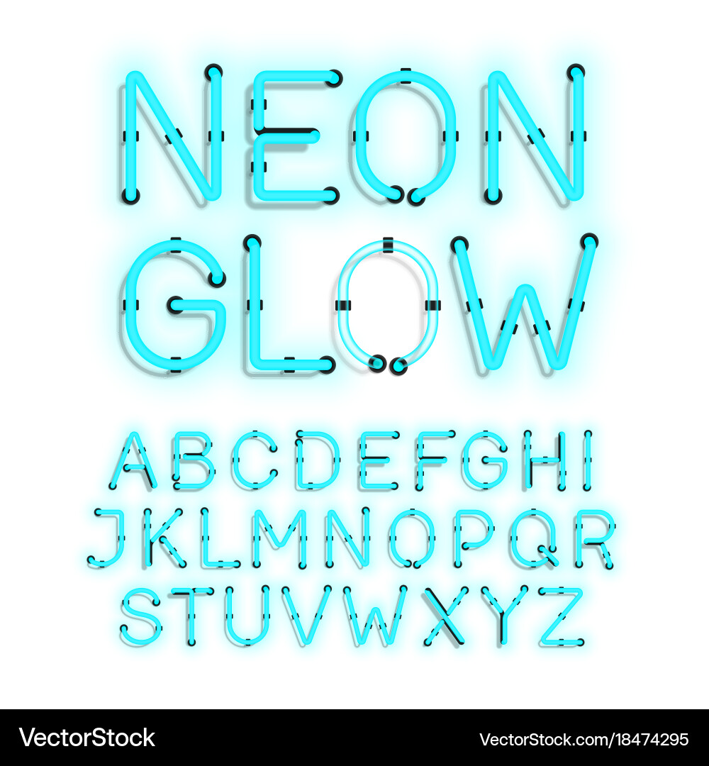 Neon glow alphabet on white background Royalty Free Vector