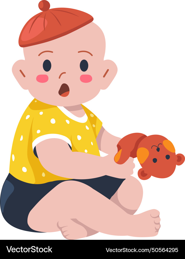 Surprised or shocked infant boy with toy Vector Image