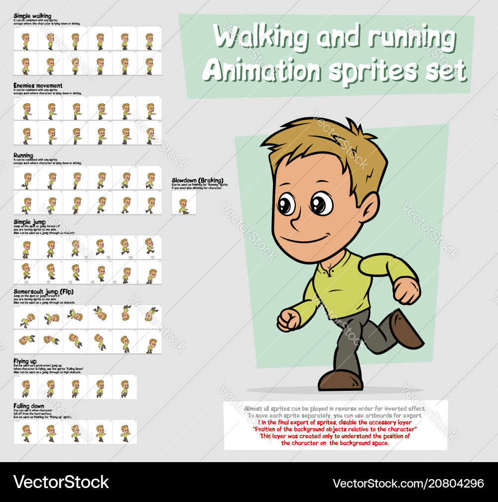 Cartoon boy character animation sprites sheet set Vector Image