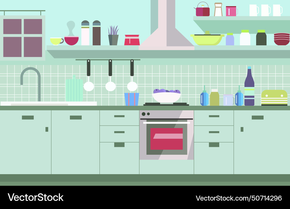 Flat design of kitchen in restaurant Royalty Free Vector